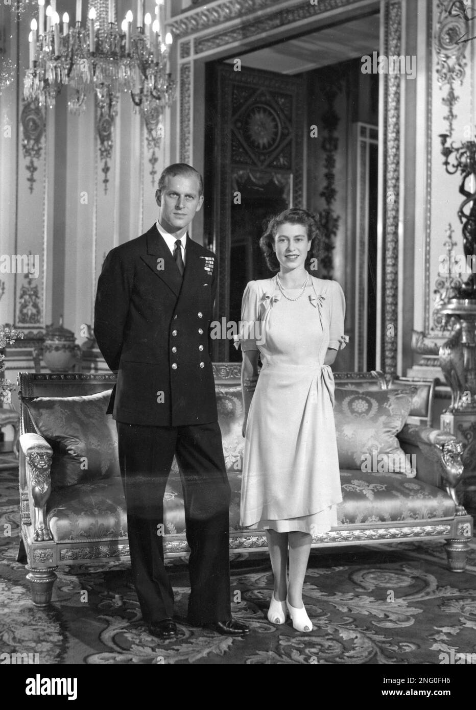This image of British Princess Elizabeth and Philip Mountbatten was taken in the white drawing ...