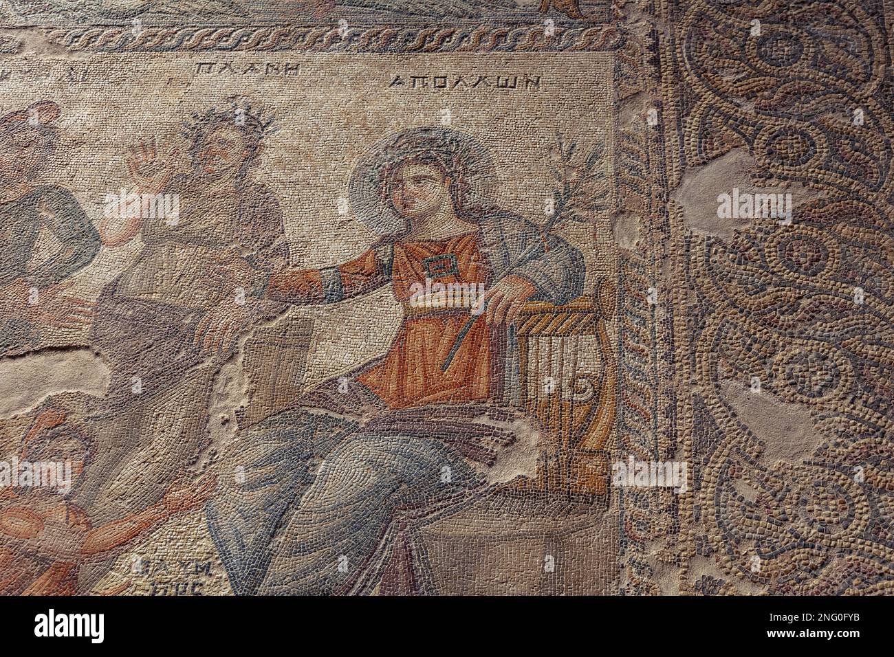 Mythology scene mosaic in The House of Aion villa in Paphos ...
