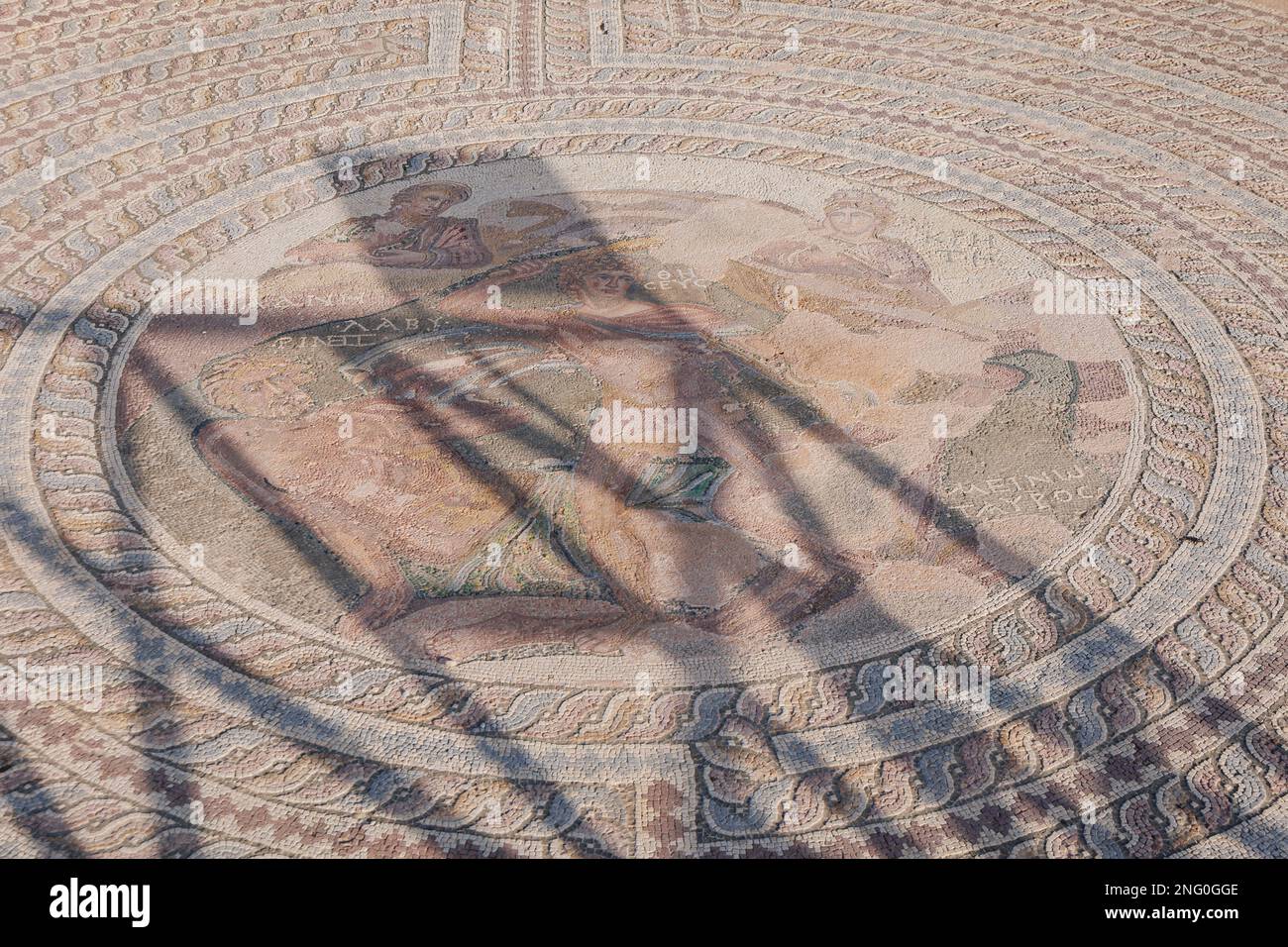 Mosaic in ruins of House of Theseus villa in Paphos Archaeological Park ...