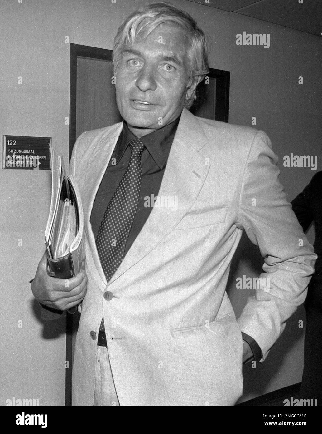 West German playboy Gunter Sachs arrives at the civil court in Munich ...