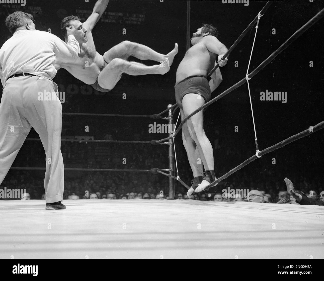 "Nature Boy" Buddy Rodgers (right) goes up in the air and slams his ...