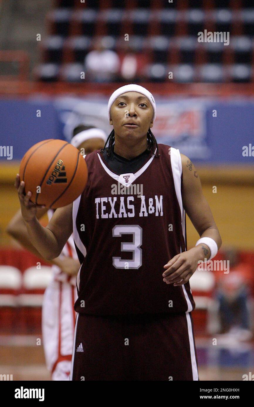 Texas A&M guard Takia Starks waits to shoot a free throw during a ...