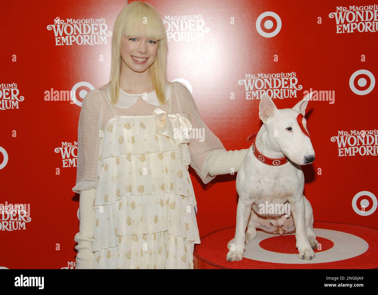 Target designer Erin Fetherston poses with Bullseye the Target dog at ...