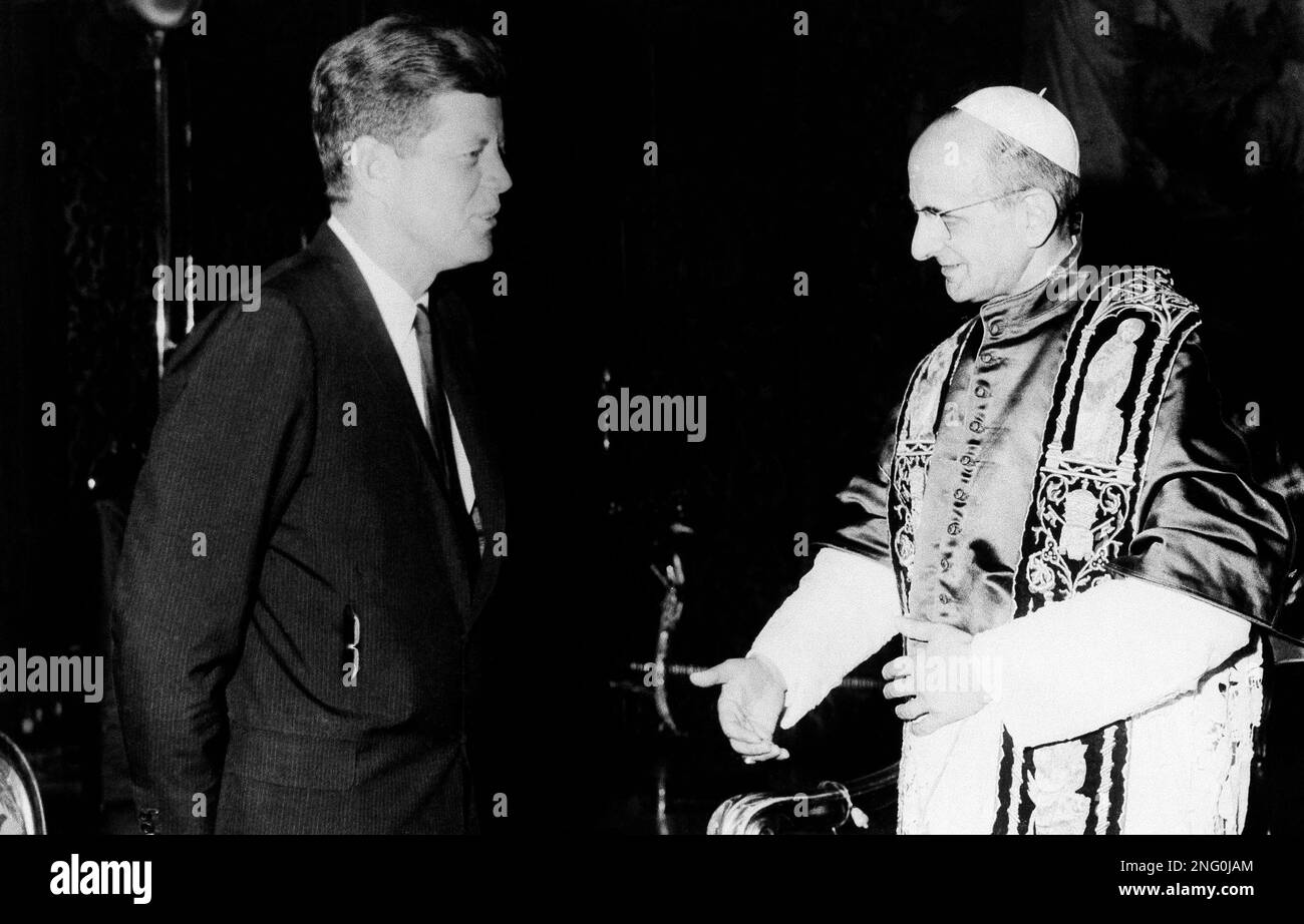 Pope Paul VI receives President John Kennedy in an historic audience on ...