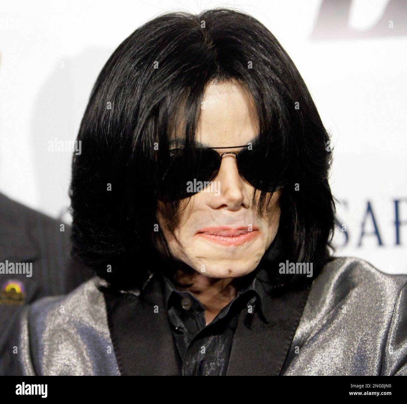 Pop star Michael Jackson poses on the red carpet during the RainbowPUSH ...