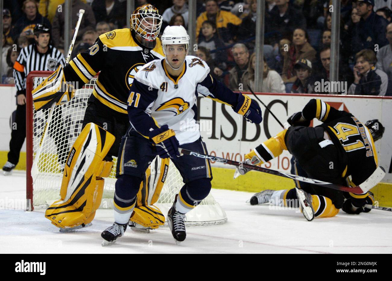 Buffalo Sabres' Clarke MacArthur (41) looks for the puck in front of ...