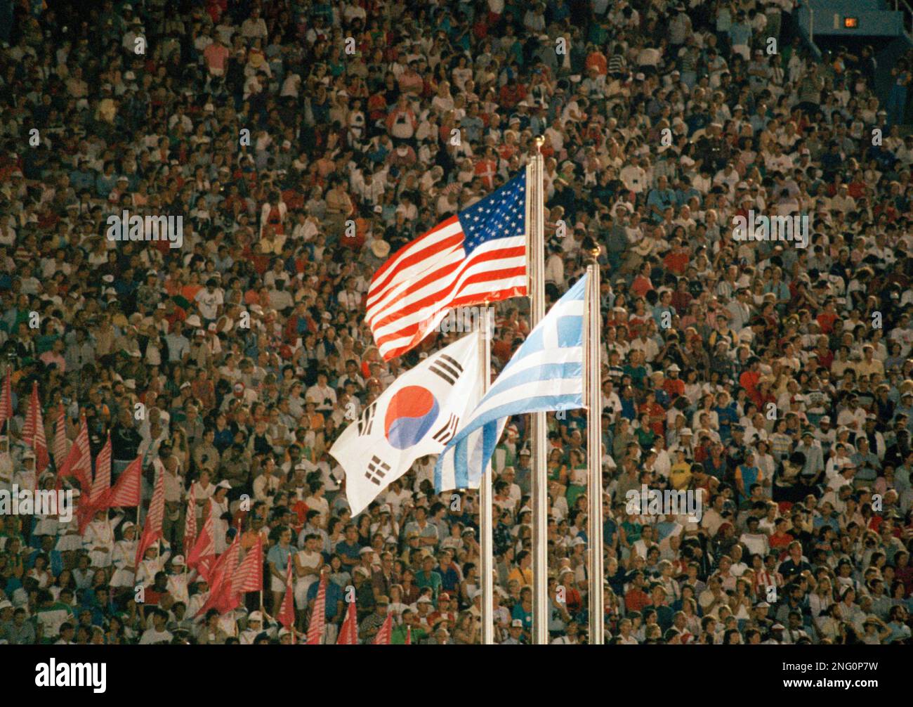 Aerial view during closing ceremonies of the 1984 Summer Olympics ...
