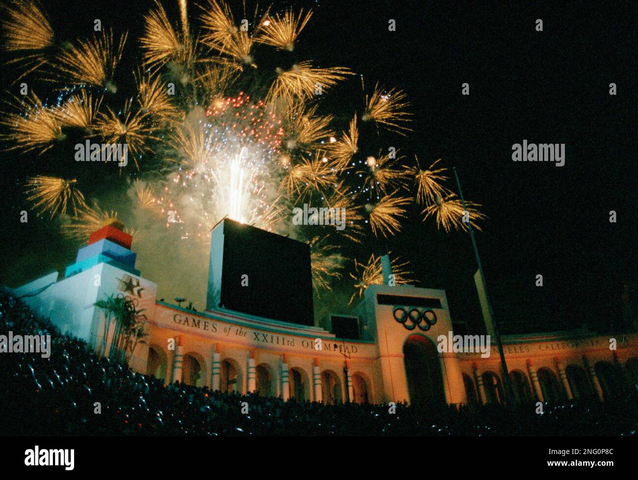 Fireworks during closing ceremonies of the 1984 Summer Olympic , August ...