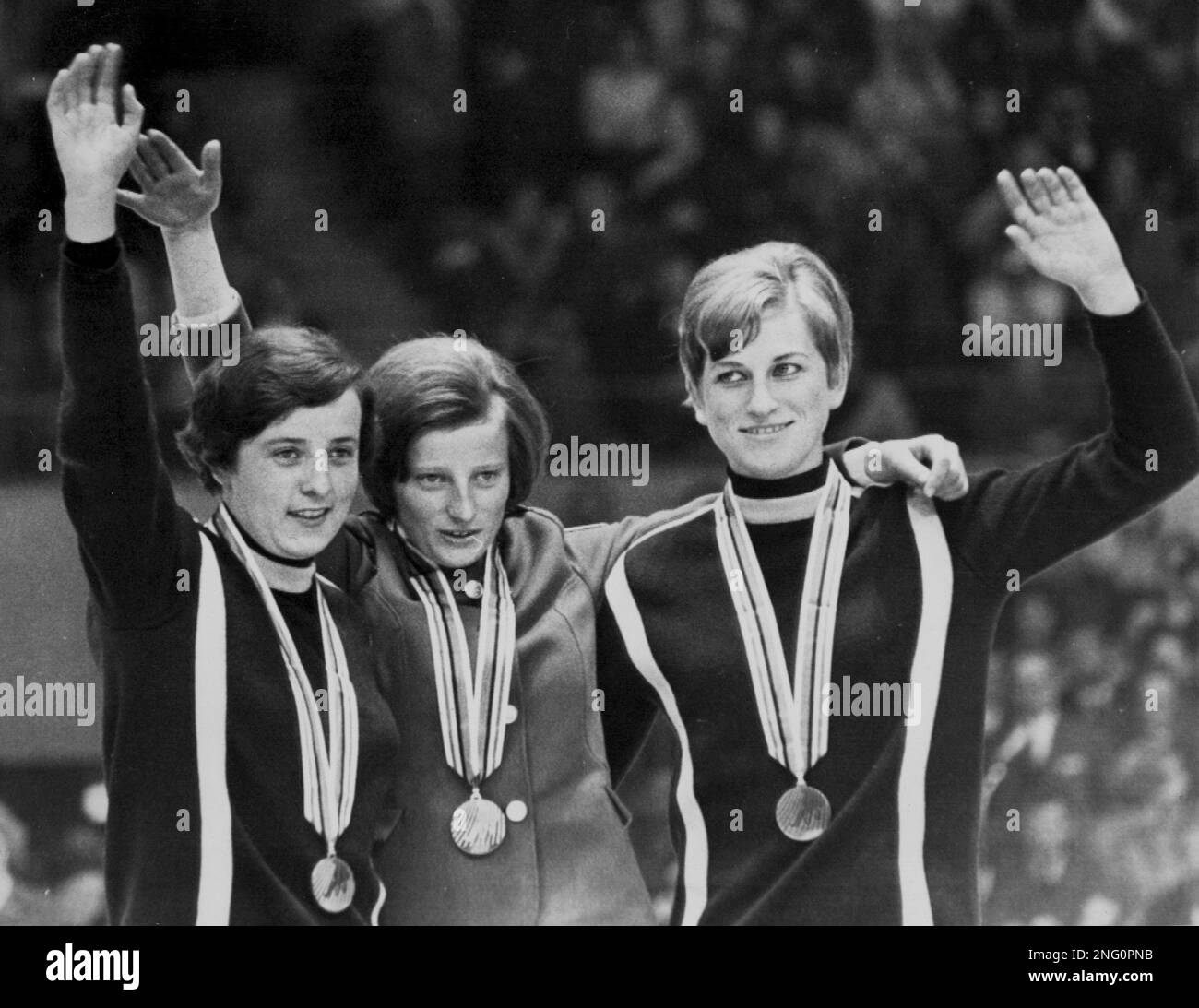 During the winners ceremony of the lady's luge competition at the ...