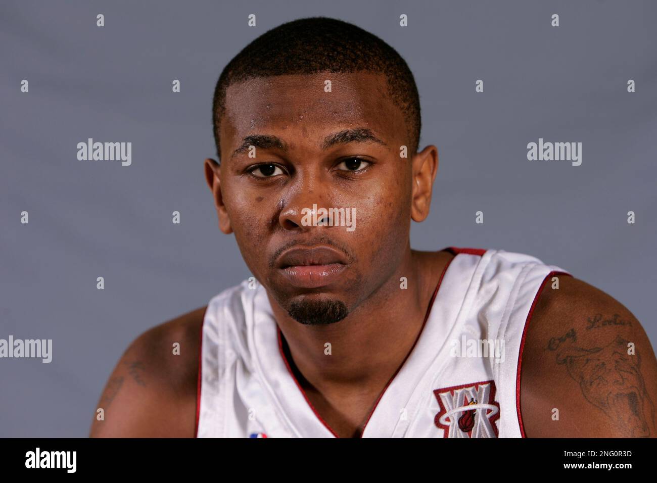 Miami Heat guard Jeremy Richardson (5) poses at media day. (AP Photo/J ...