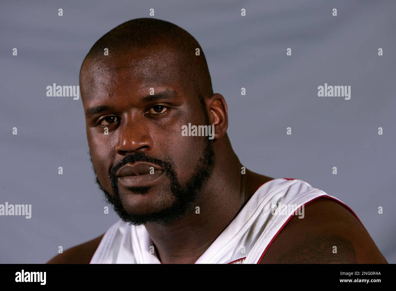 Miami Heat center Shaquille O'Neal (32) poses at media day. (AP Photo/J ...