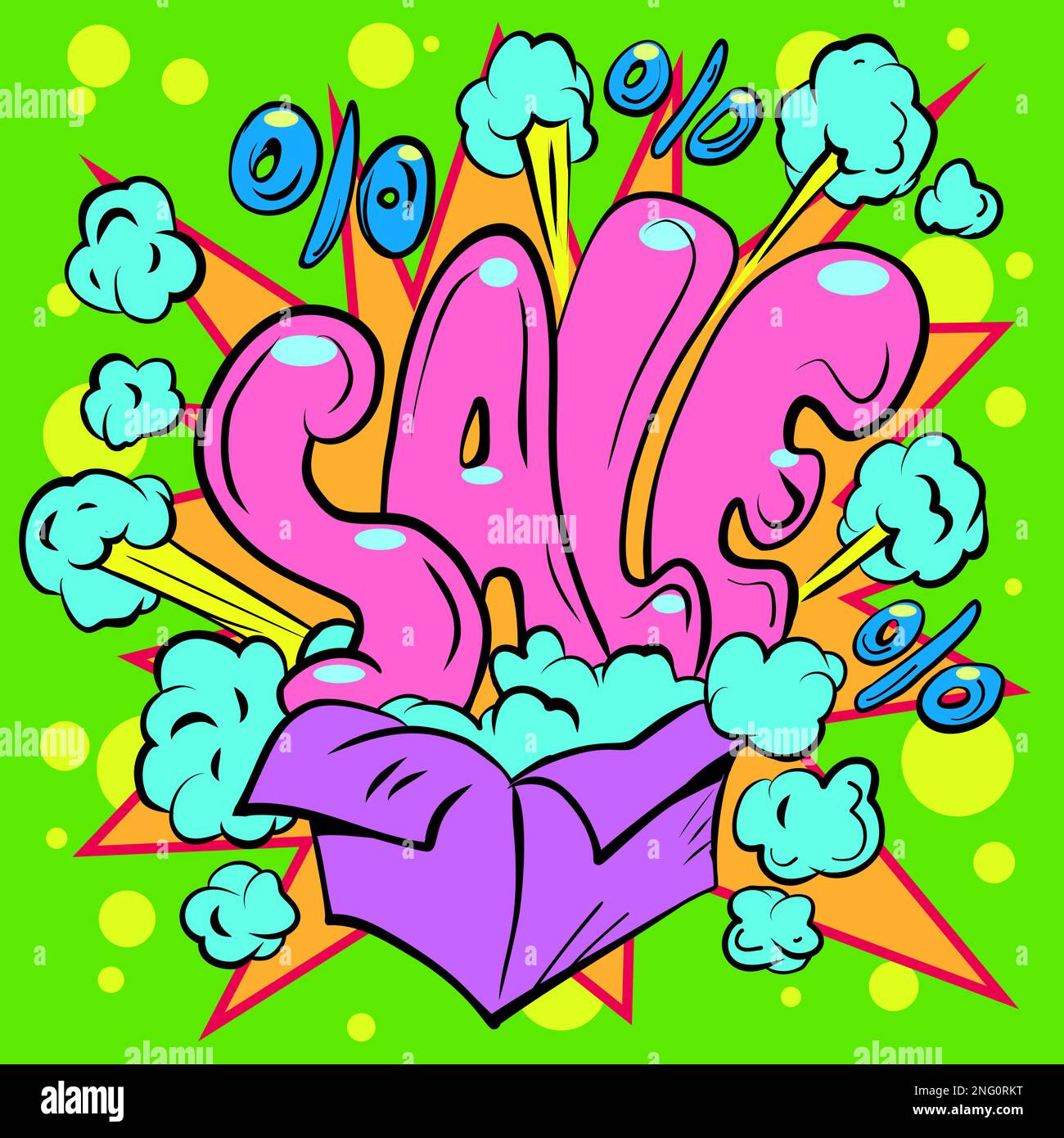 The inscription sale with special effects explodes from the purple box ...