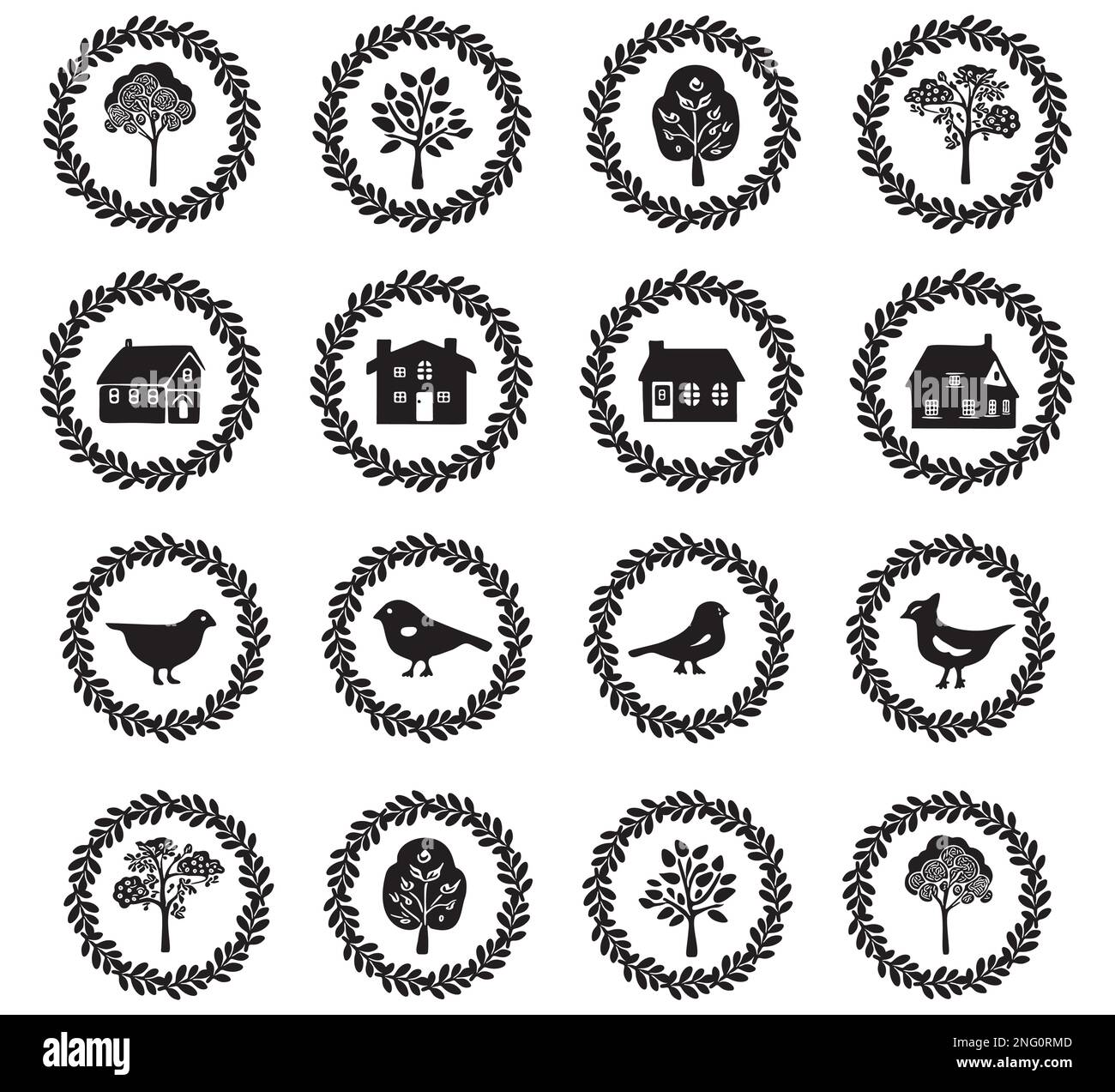 Collection of vector tree motifs for rustic forest illustration. Clip ...
