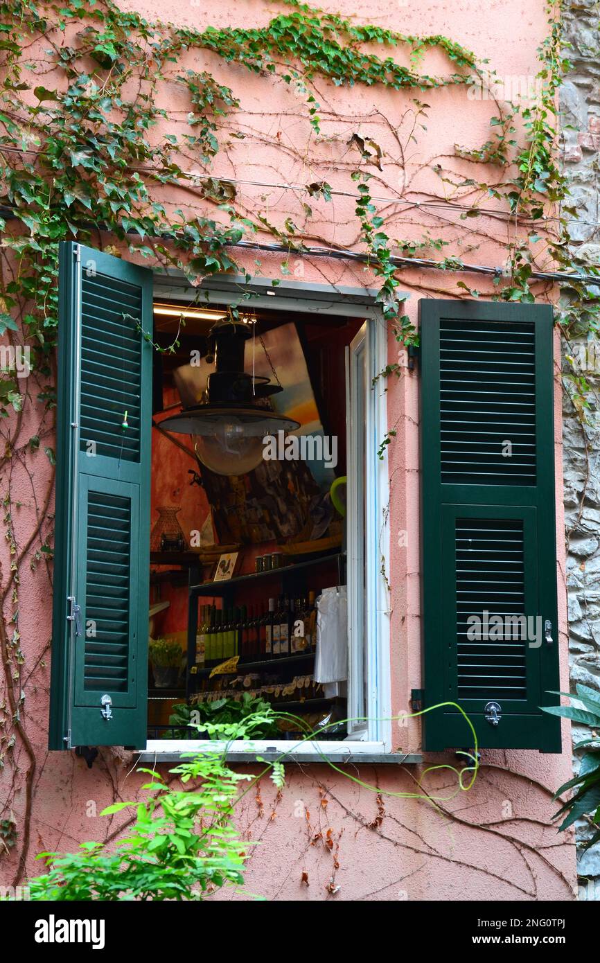 Italian window in an old stone house Stock Photo - Alamy
