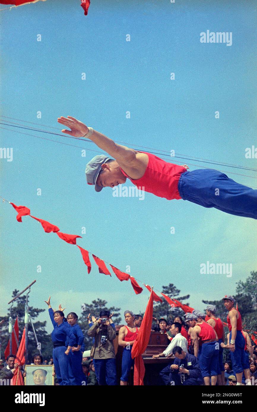 Acrobats perform for visitors in park just behind Tienanmen Square in ...