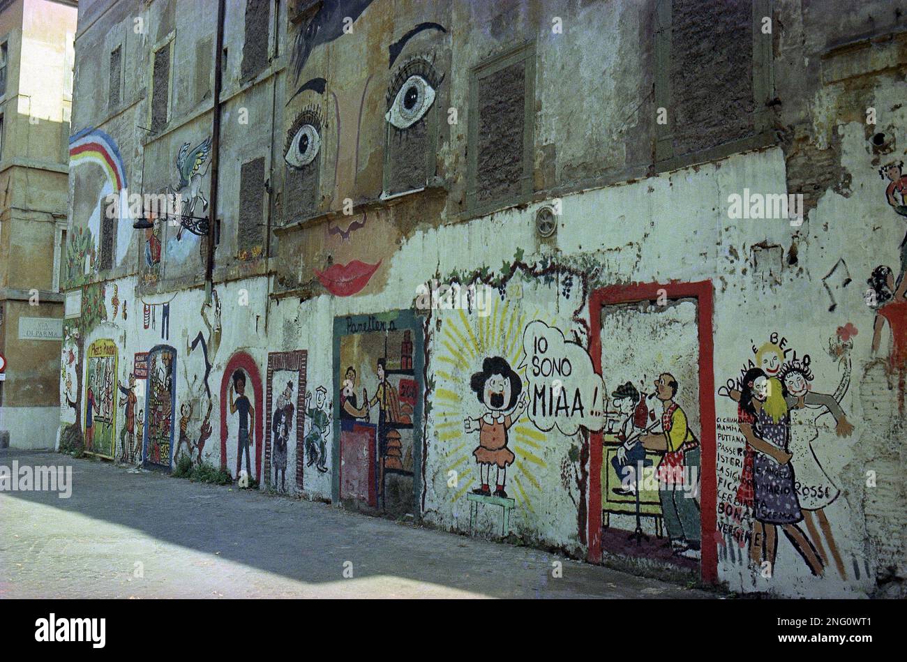 Seen here are color murals on the walls of 16th century houses in ...