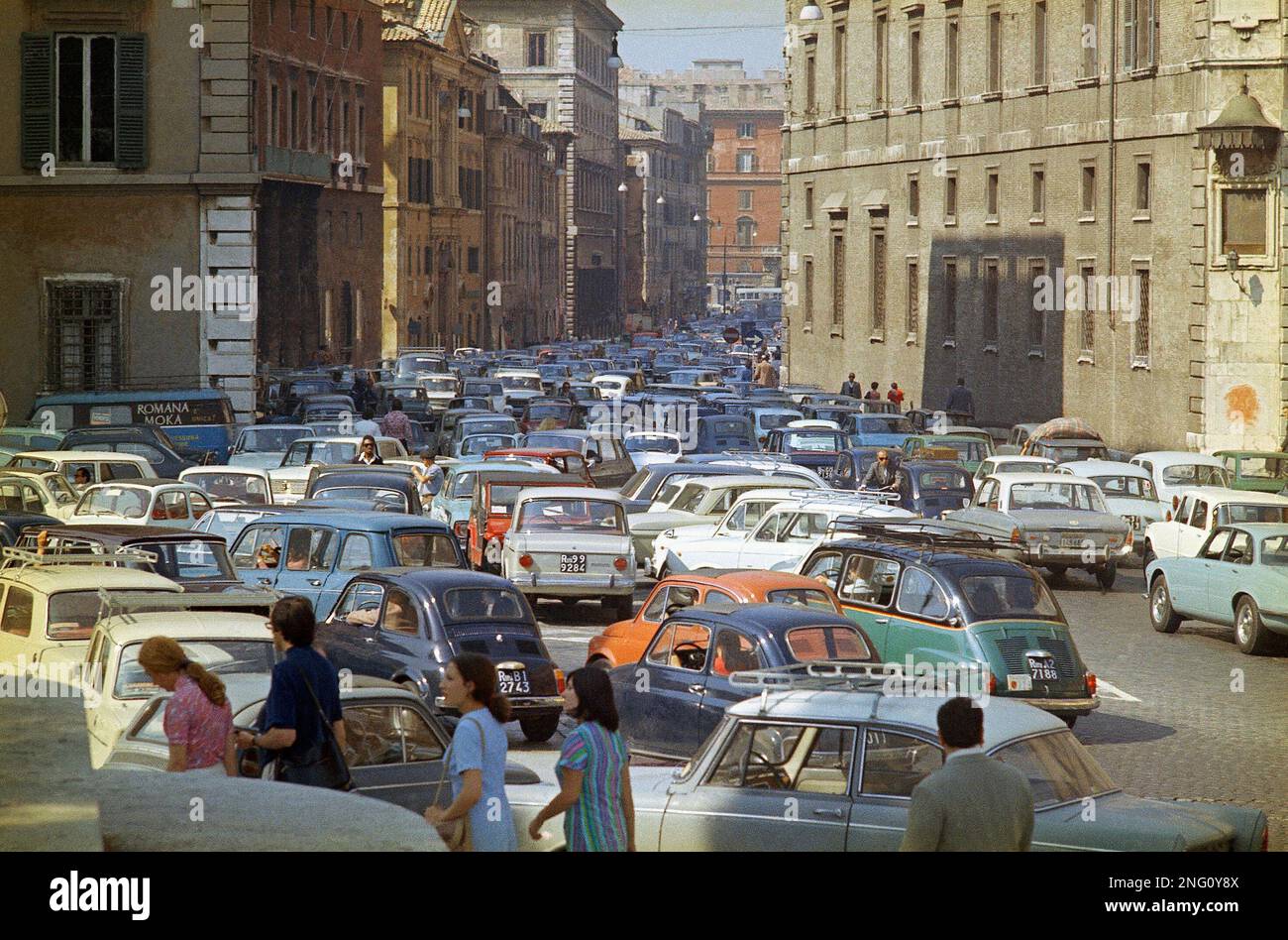 Pictured here is a traffic jam in downtown Rome, Italy, Sept. 22, 1971 ...