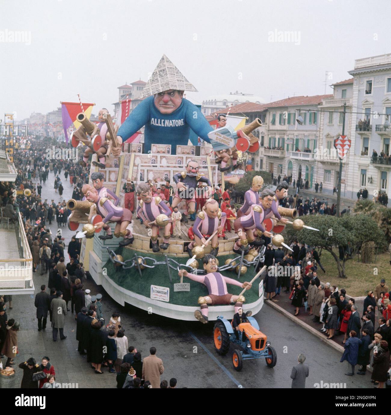 A huge float called "The Condottiere" moves slowly down the central ...
