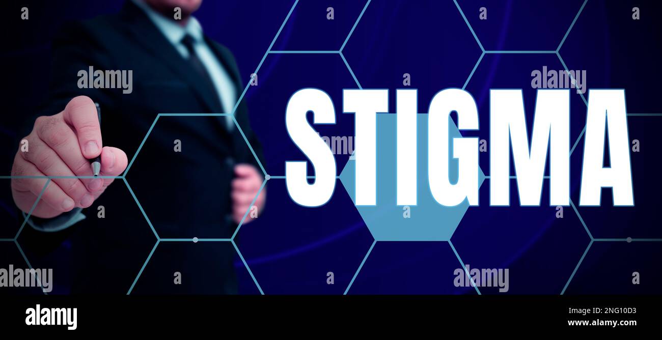 Hand writing sign Stigma. Concept meaning feeling of disapproval that ...