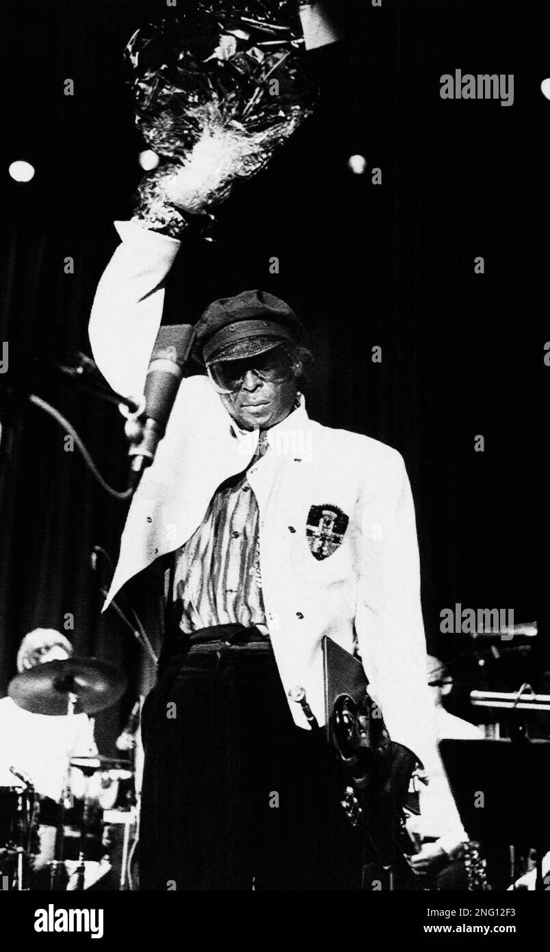 Miles Davis, 58-year-old jazz musician, is seen on stage after he won ...