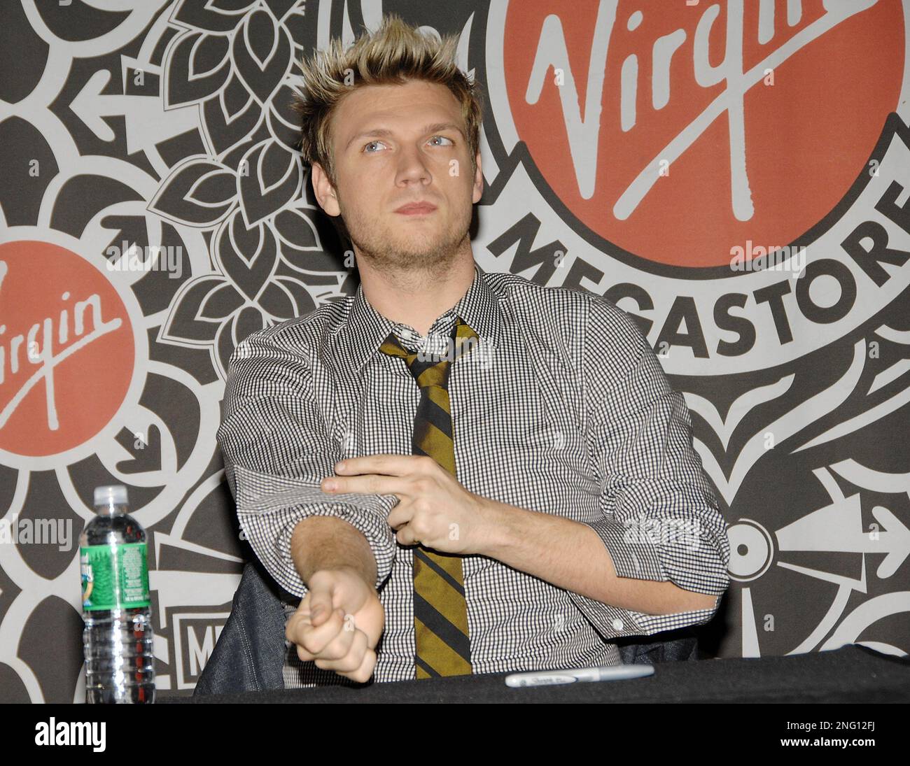 Singer Nick Carter of the Backstreet Boys make an appearance at Virgin ...