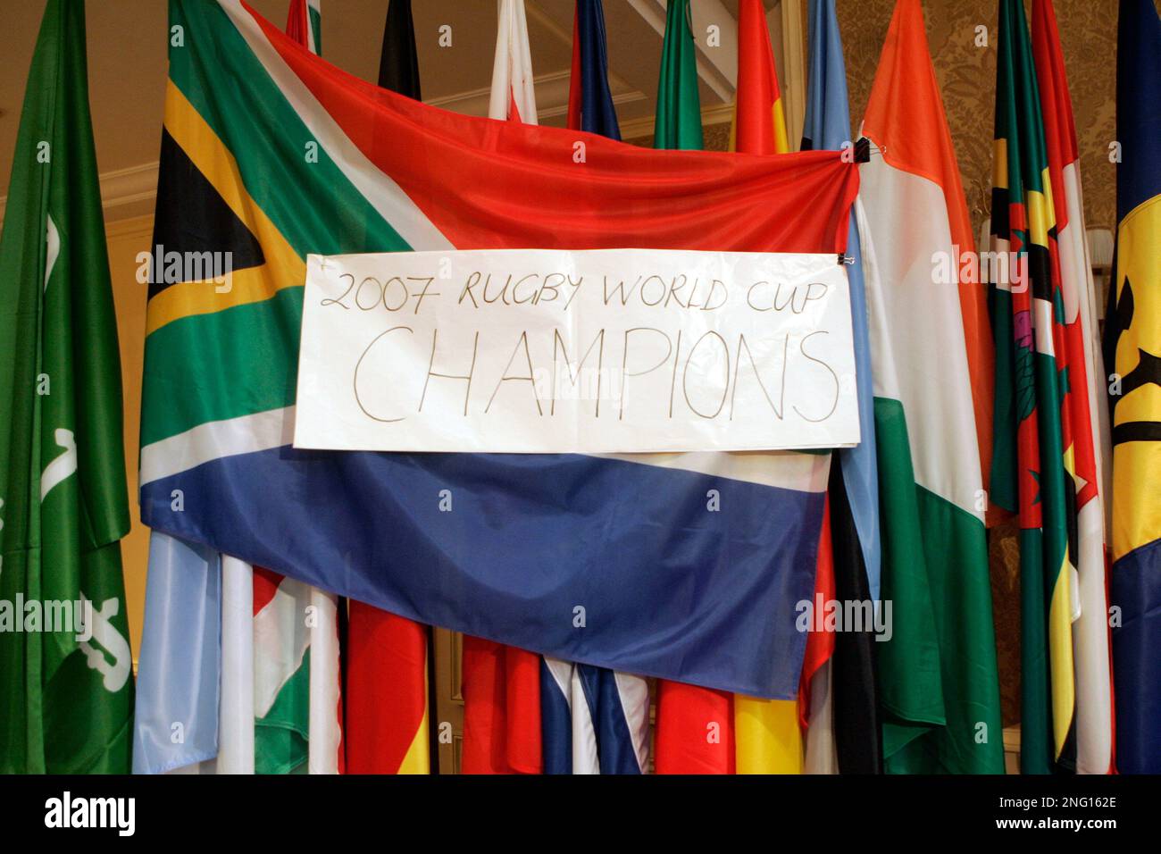 Flags, the South African one mentioning their recent rugby World Cup ...