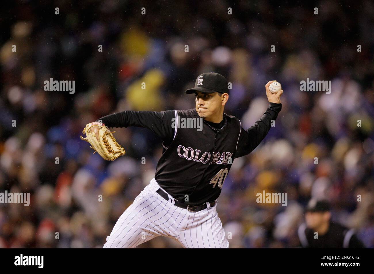 Colorado Rockies pitcher Brian Fuentes throws against the Arizona ...