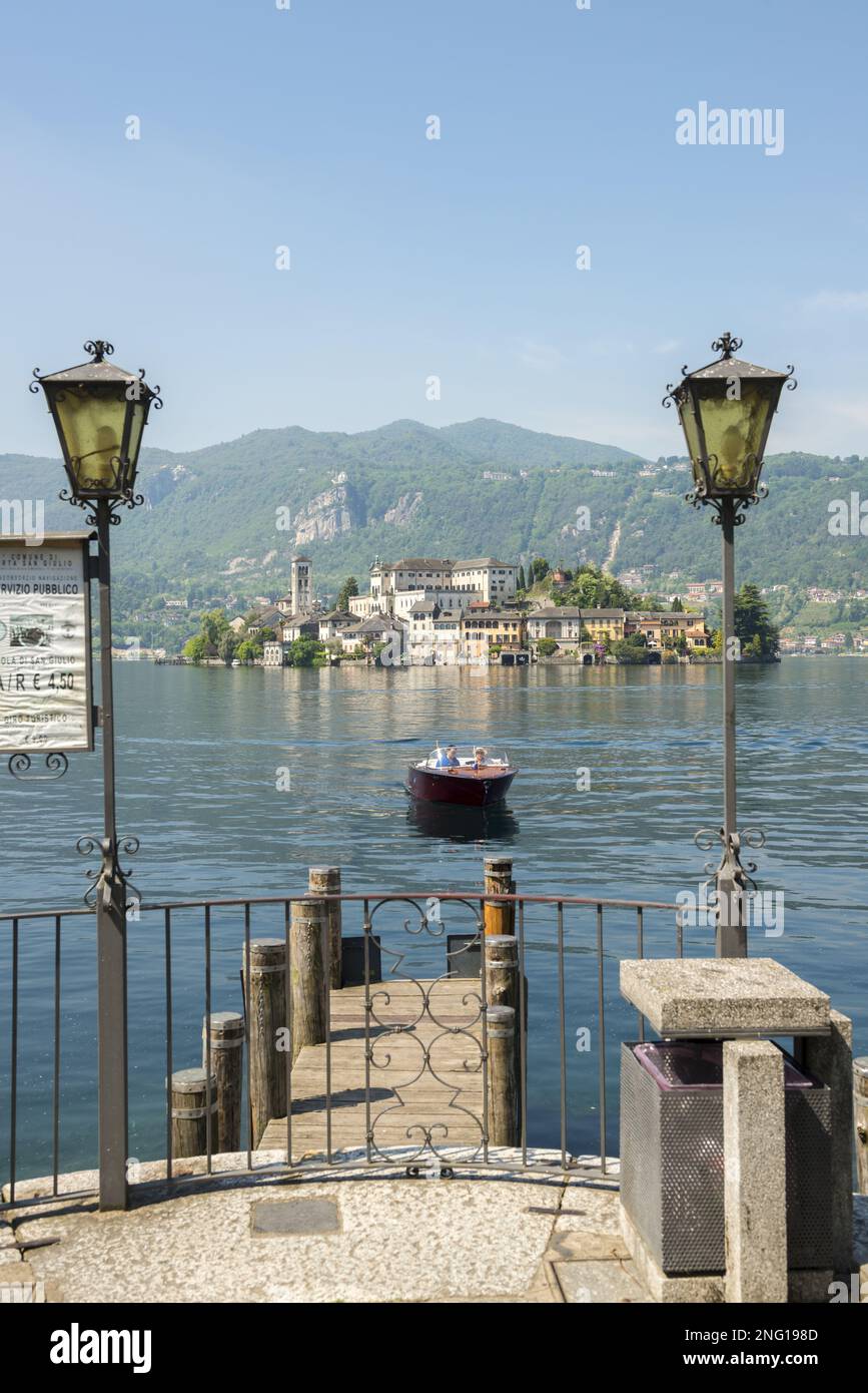Port with View over San Giulio Island on Lake Orta, Piedmont in Italy ...