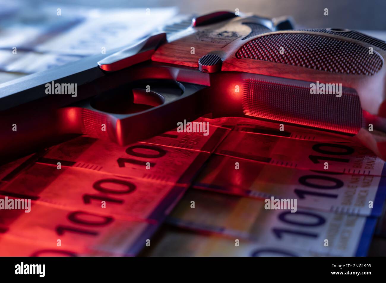 Elegant Semiautomatic 9mm Handgun with Swiss Helvetia Symbol Leaning on ...