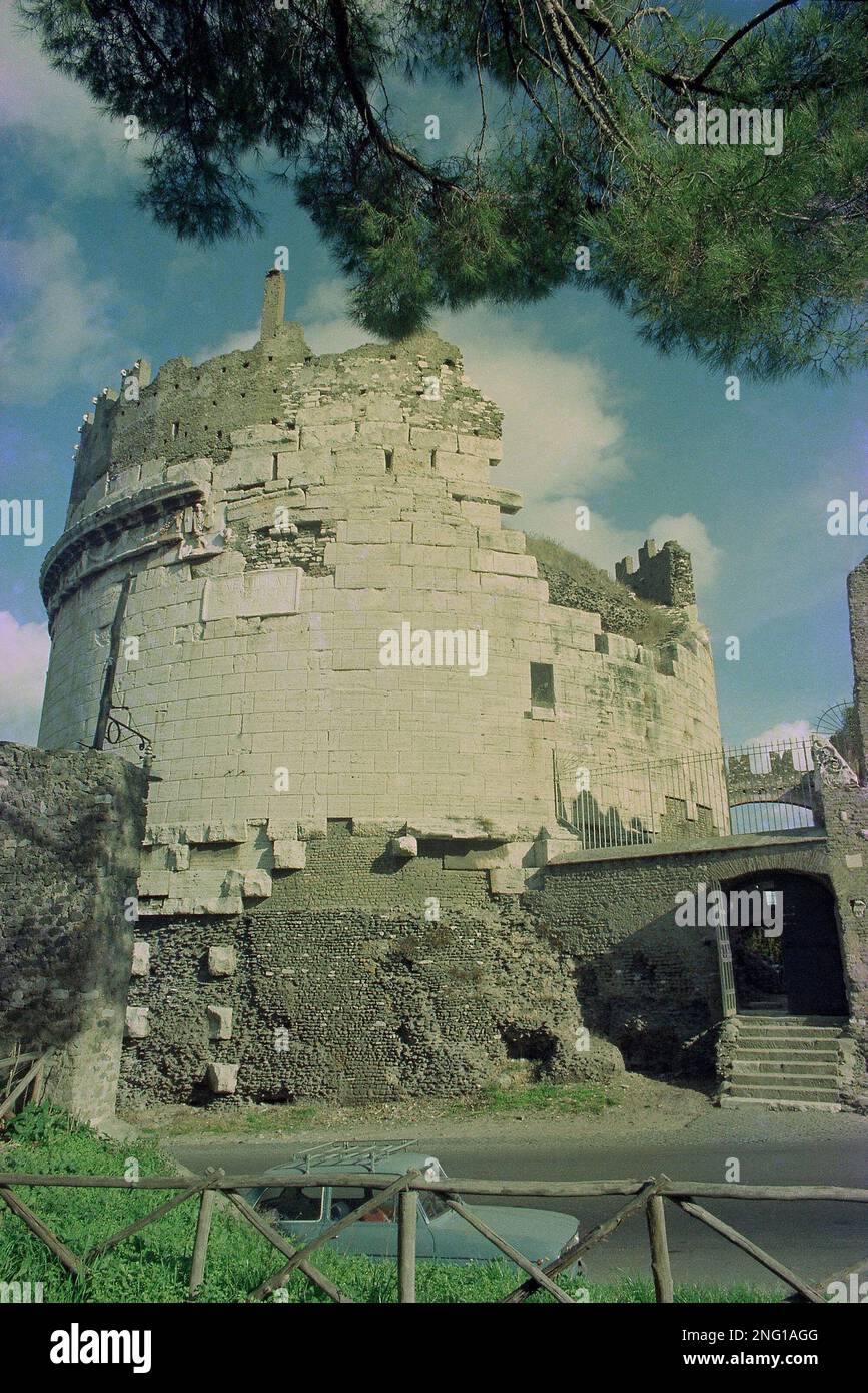 Outside view of Tomb of Cecilia Metella on the Appian Way, Italy ...