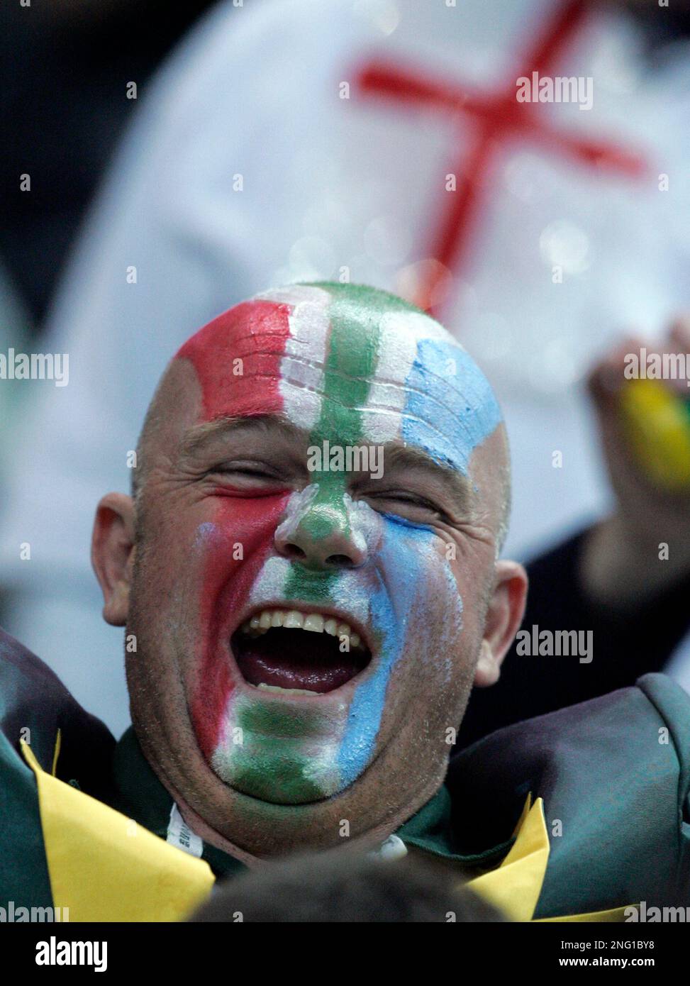 A supporter of South Africa shouts before the Rugby World Cup final ...