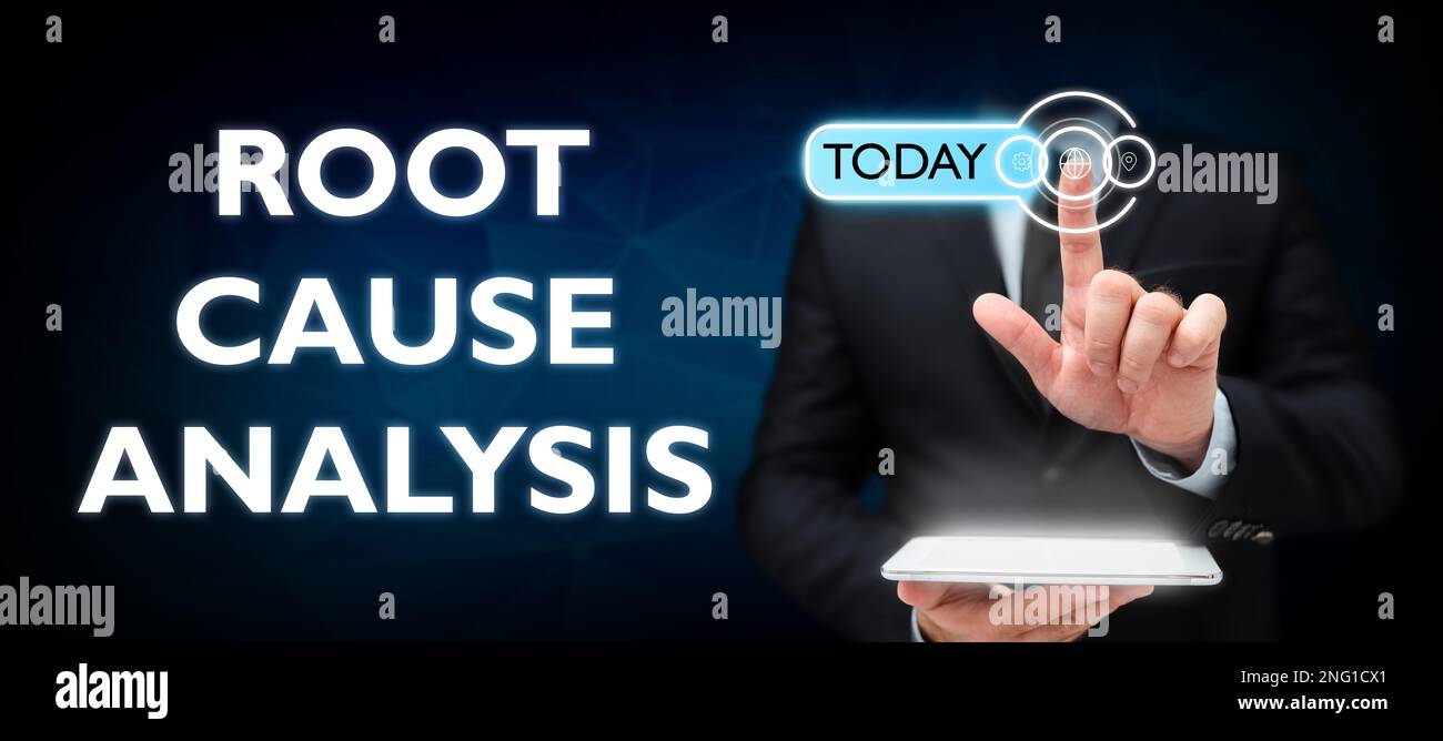 Text caption presenting Root Cause Analysis. Internet Concept Method of Problem Solving Identify ...