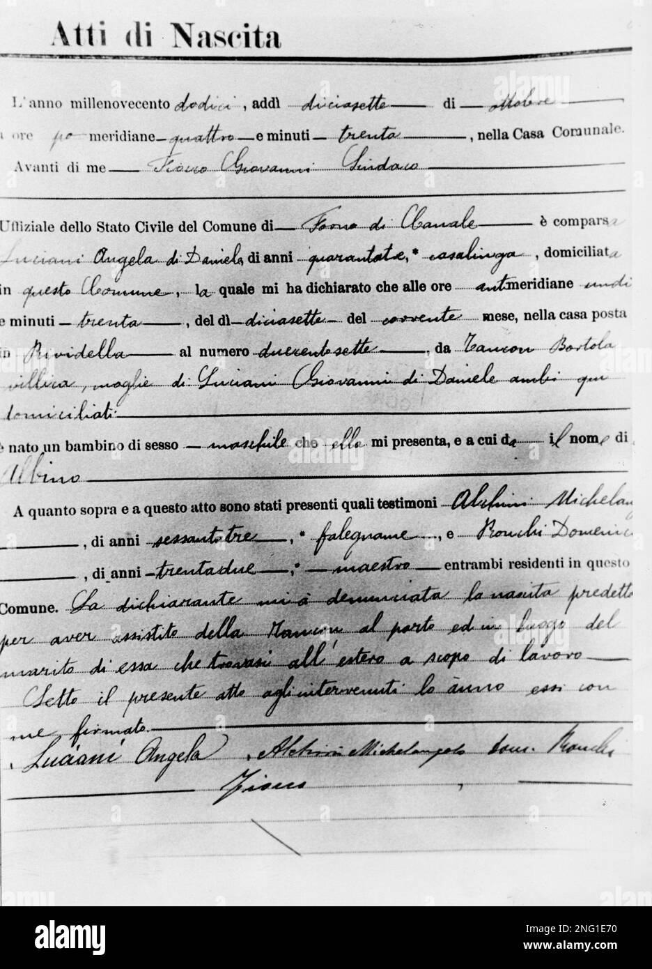 This Aug. 27,1978 photo shows the birth certificate of Albino Cardinal ...