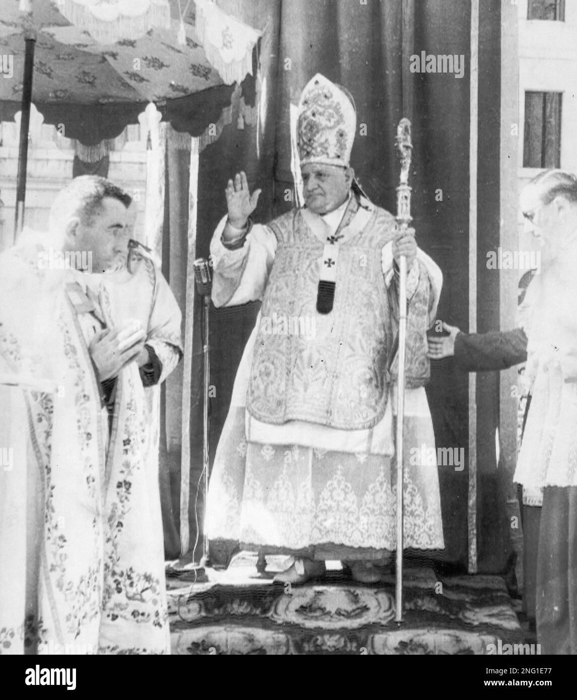 Cardinal Albino Luciani (left, in his priest robe) being blessed by the ...