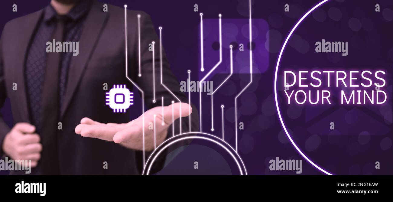 Hand writing sign Destress Your Mind. Concept meaning to release mental ...