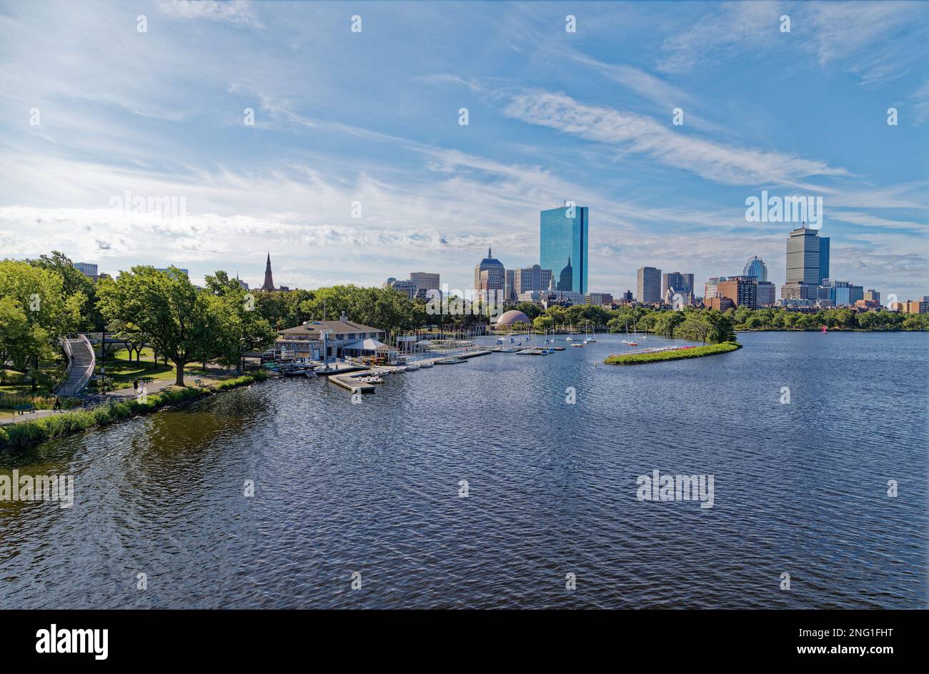 Boston Back Bay skyline, viewed from Longfellow Bridge over Charles ...