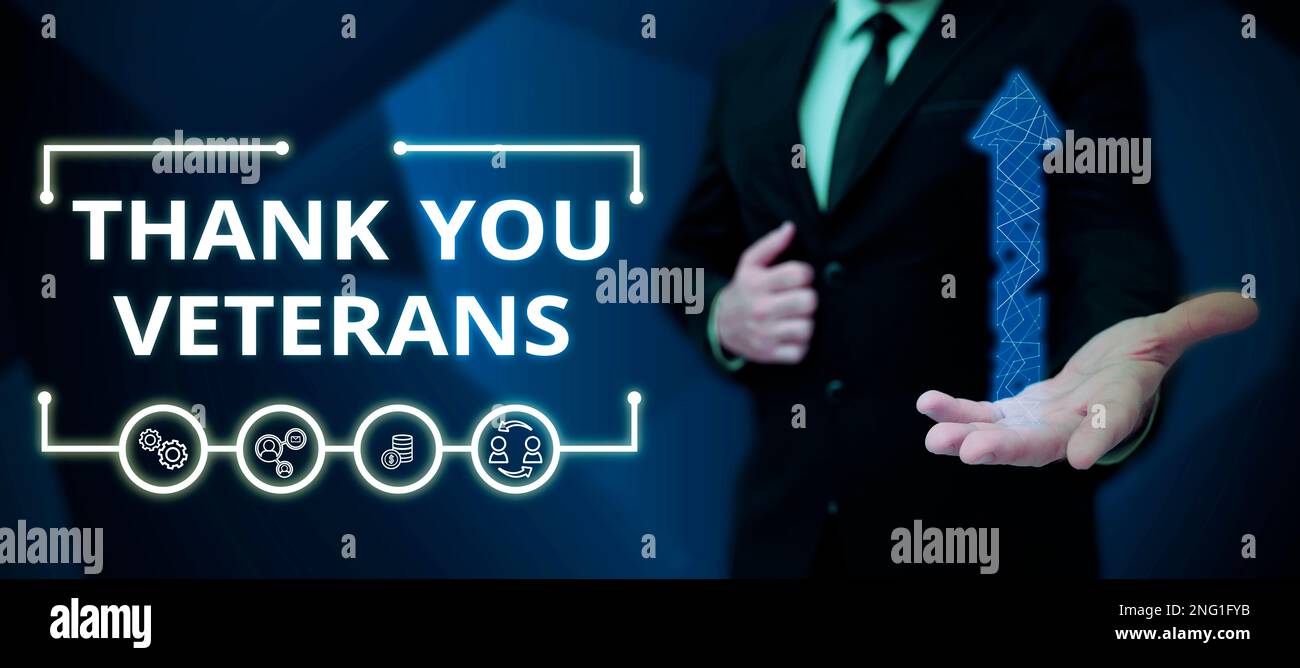 Hand writing sign Thank You Veterans. Conceptual photo Expression of ...