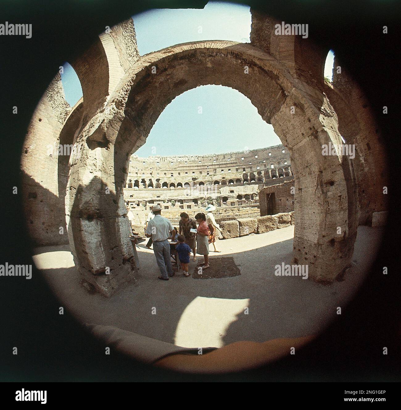 Fisheye lens view of the Colosseum in Rome, Italy, on December 14, 1966 ...