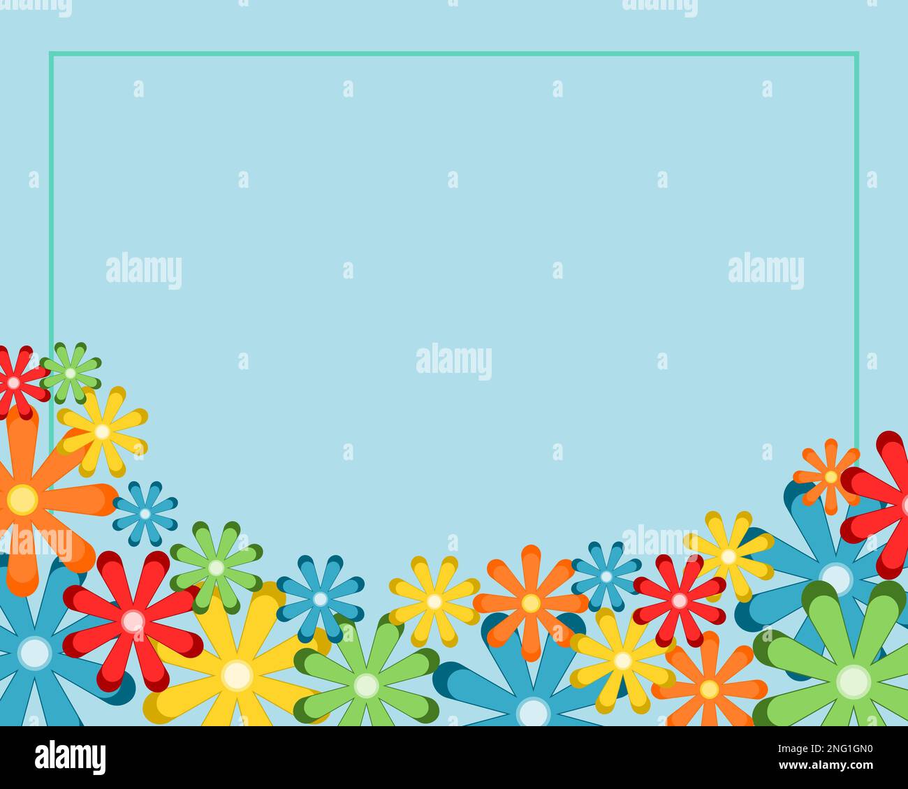 Colourful spring flowers on blue background. Floral frame and copy area ...