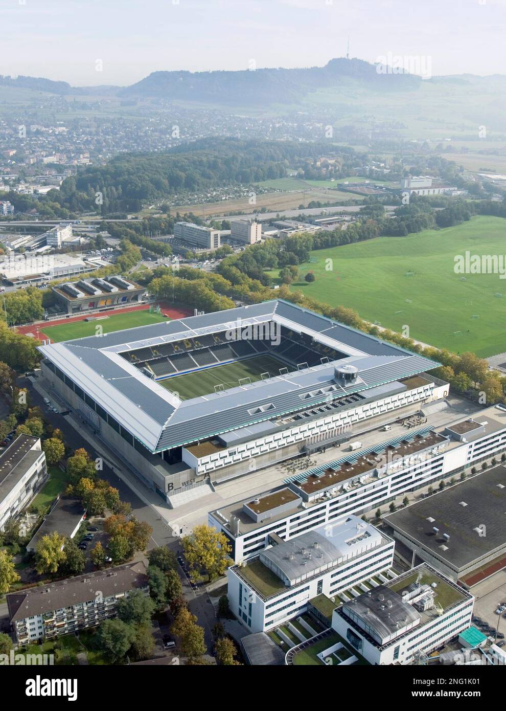 Aerial view of the football stadium Stade de Suisse, former Wankdorf ...