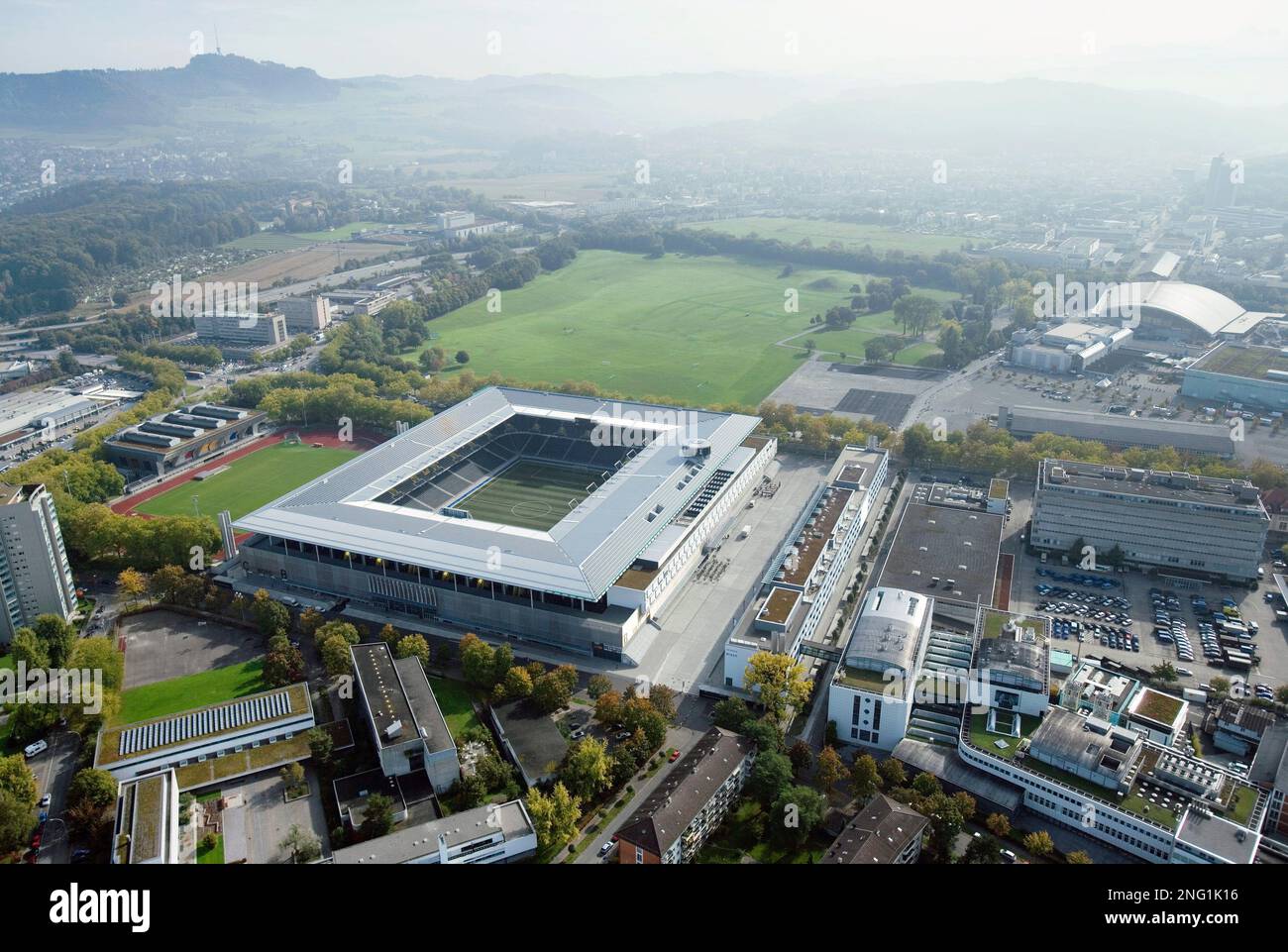 Aerial view of the football stadium Stade de Suisse, former Wankdorf ...