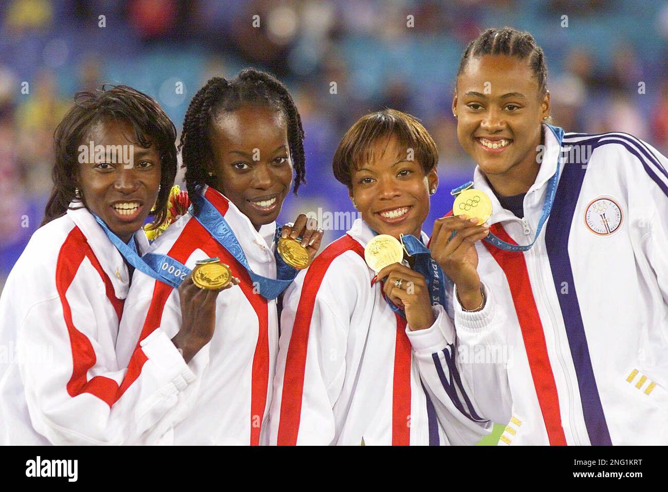** FILE ** Members of the U.S. women's 4 x 400 meter relay team, from ...