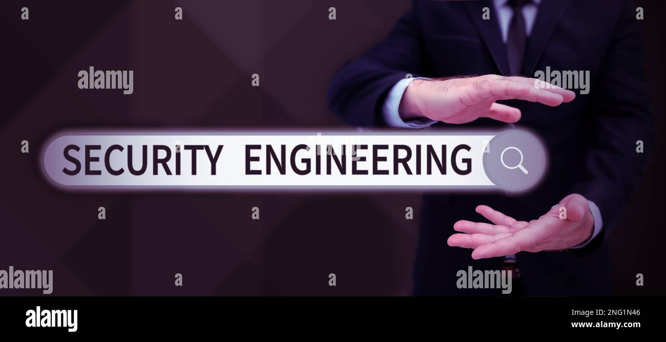 Text caption presenting Security Engineering. Business showcase focus ...