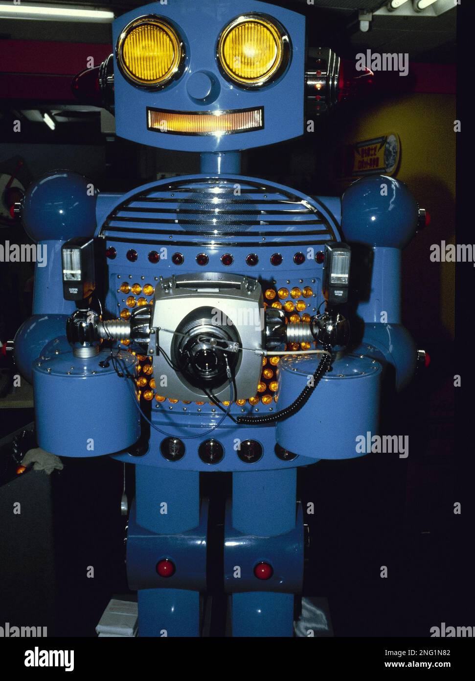 A Japanese-made robot with a camera built into its middle is seen during a demonstration in a ...