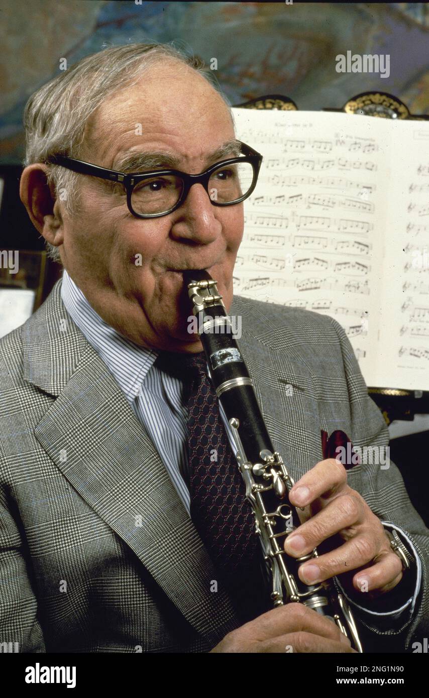 Jazz clarinetist Benny Goodman, still playing at age 76, is seen in his ...