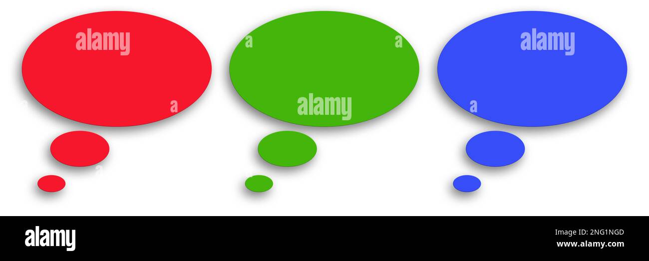 Three colorful speech bubbles against white background, 2D illustration ...