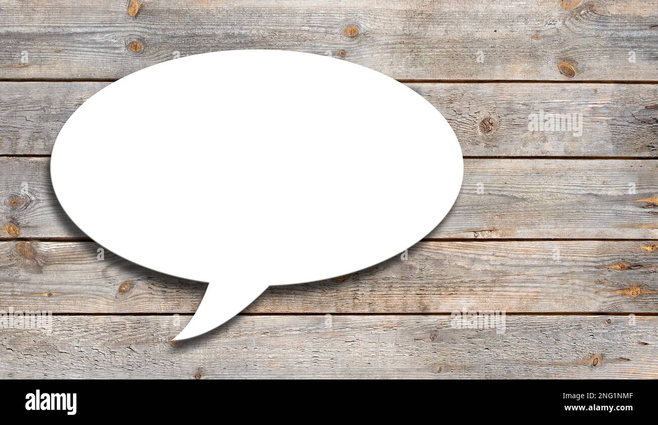 White speech bubble against wooden background, 2D illustration Stock ...