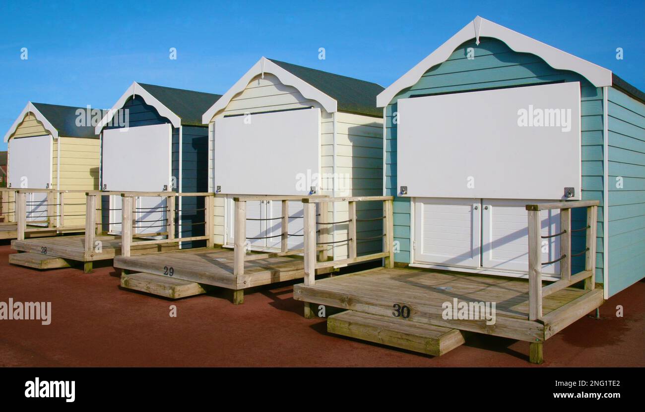 The colourful beach huts at Lytham St Annes, Lancashire, United Kingdom ...