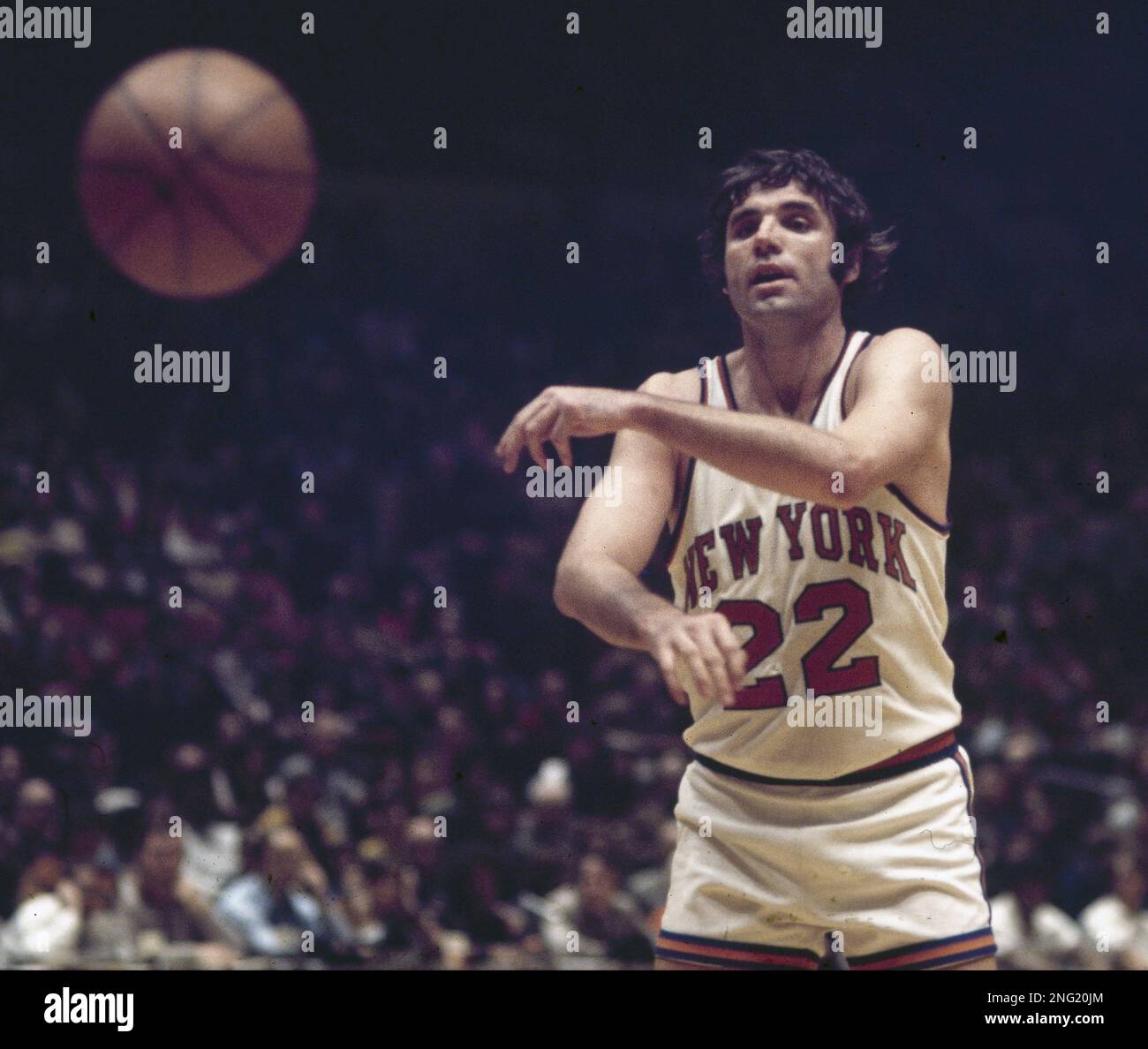 New York Knicks' Dave DeBusschere is seen in action, date and location ...