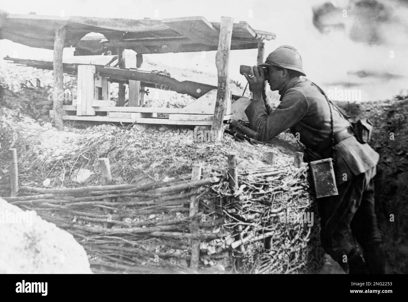 An expert French sharpshooter watching for a target using a captured ...